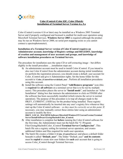 Color iControl (Color iQC, Color iMatch) - X-Rite
