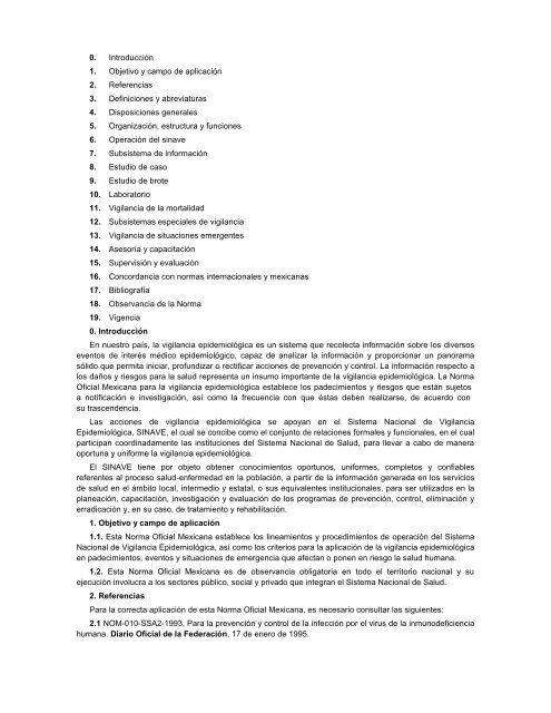 NORMA Oficial Mexicana NOM-017-SSA2-1994, Para la vigilancia ep