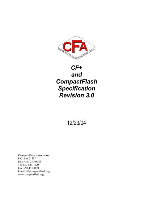 CF+ and CompactFlash Specification Revision 3.0 12/23/04