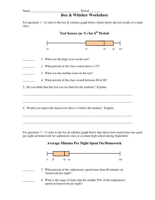 Box And Whisker Plot Worksheet Grade 6