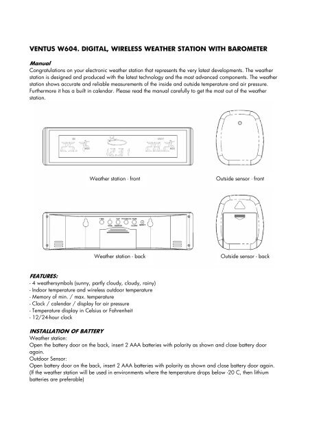 ventus w604. digital, wireless weather station with barometer