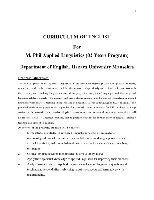 Scheme of Studies & Detailed Course Outline - Hazara University