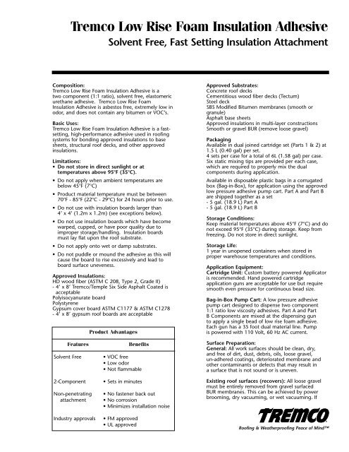Low Rise Foam Insulation Adhesive - Tremco Roofing