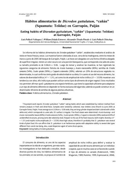 HÃ¡bitos alimentarios de Dicrodon guttulatum ... - Revista Peruana