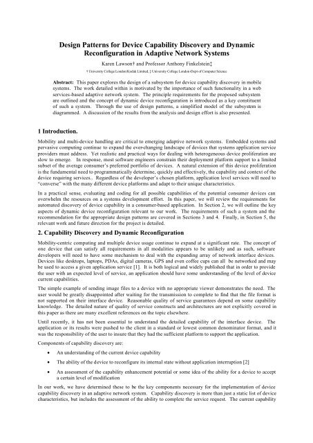 Design Patterns for Device Capability Discovery and Dynamic ...