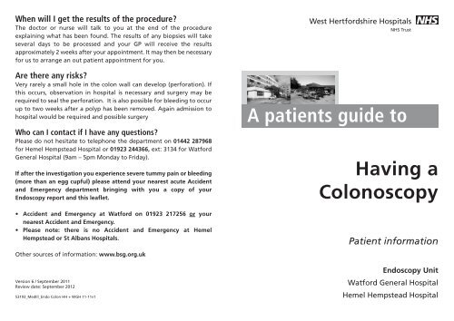 Having a Colonoscopy A patients guide to - West Hertfordshire ...