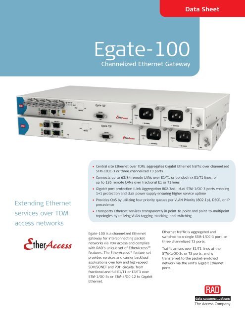 Egate-100: Gigabit Ethernet over TDM Aggregation Gateway - comtec