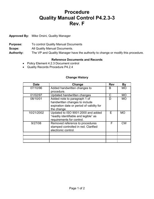 Procedure Quality Manual Control P4.2.3-3 Rev. F - Quality Coils