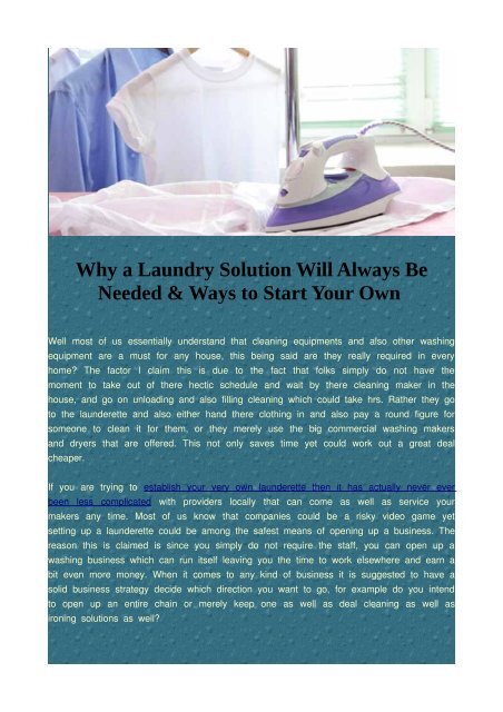 Why a Laundry Solution Will Always Be Needed & Ways to Start Your Own