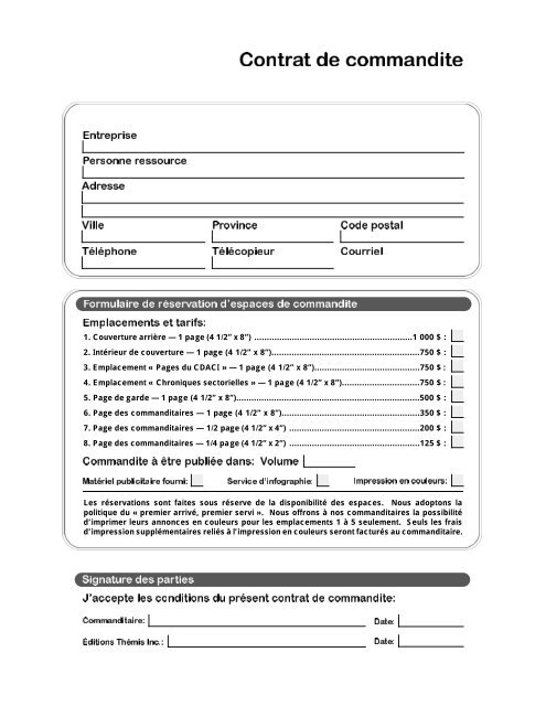 contrat de commandite en suivant ce lien - Les Ã©ditions ThÃ©mis
