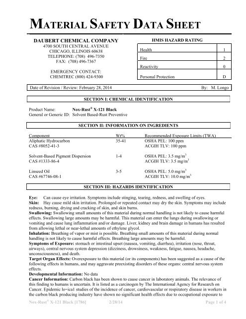 NOX RUST X-121 BLACK MSDS - Daubert Chemical Company, Inc.
