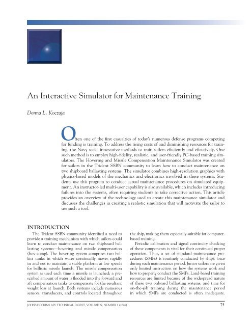 An interactive simulator for maintenance Training - The Johns ...