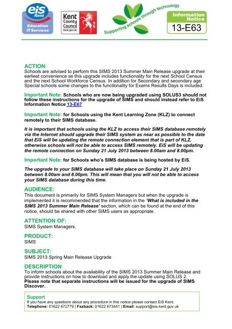 SIMS 2013 Summer Upgrade now available 13-E63 - EiS Kent