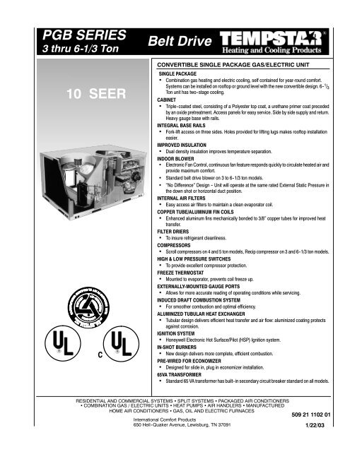 10 SEER PGB SERIES Belt Drive