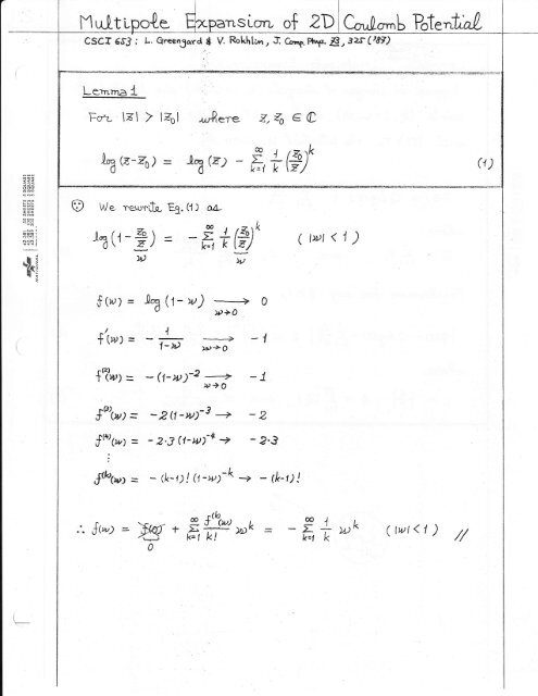 Multipole Expansion Of 2d Coulomb Potential