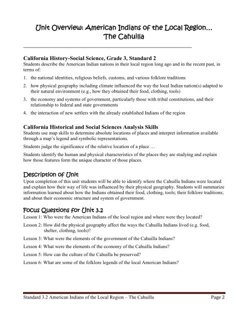 Unit Overview: American Indians of the Local Regionâ ¦ The Cahuilla