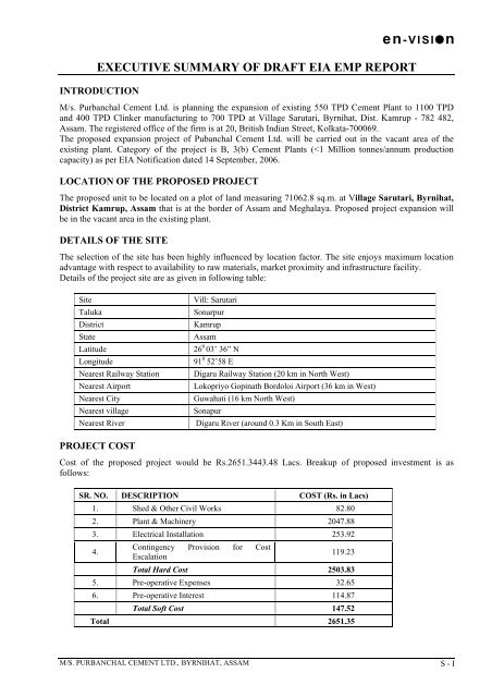 executive summary of draft eia emp report - Pollution Control Board ...