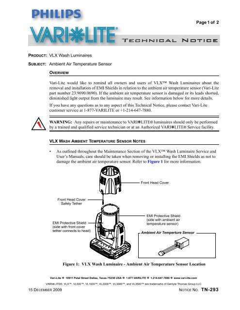 VLX Wash Luminaires SUBJECT: Ambient Air ... - Vari-Lite