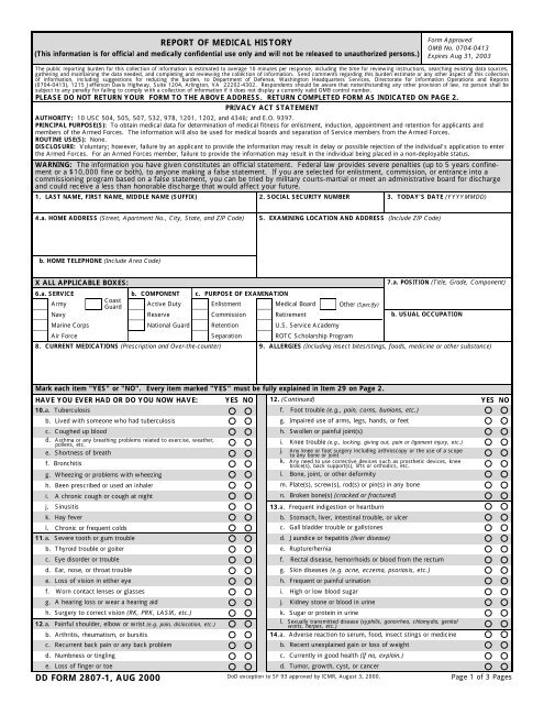 DD 2807-1, Report of Medical History