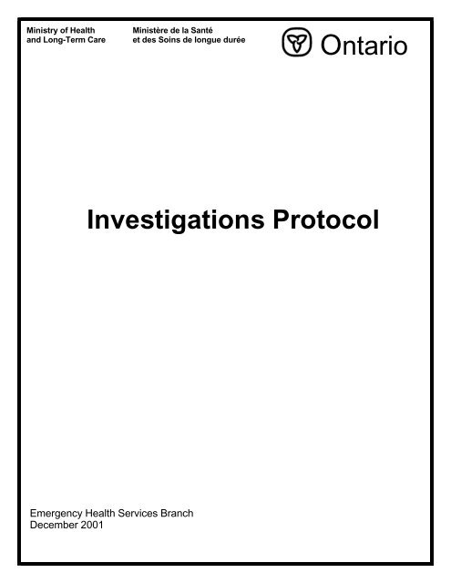 Investigations Protocol Ontario - the Ontario Land Ambulance ...