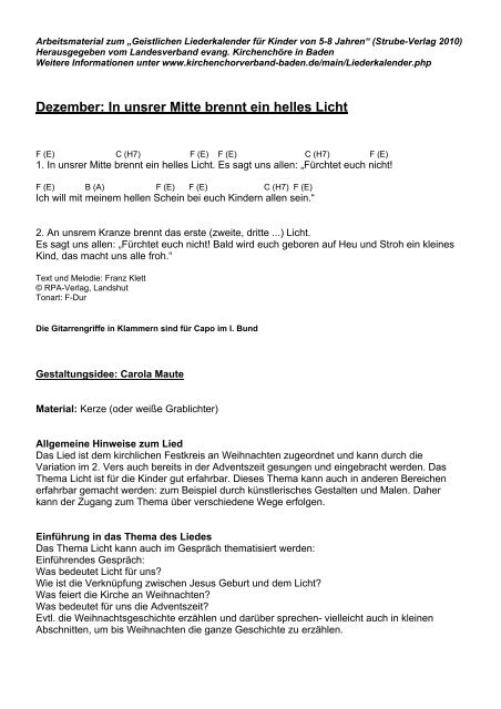 In unsrer Mitte brennt ein helles Licht - Kirchenchorverband Baden