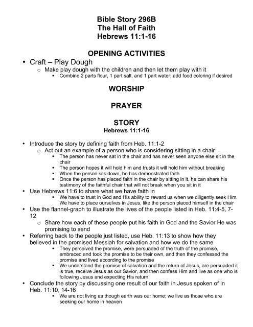 Bible Story 296B The Hall of Faith Hebrews 11:1-16 OPENING ...