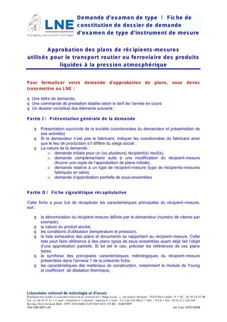 Demande d'approbation des plans de récipients mesures ... - LNE