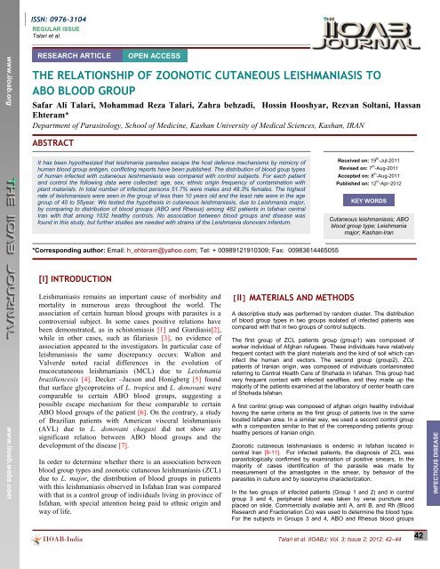 SUBJECT CLASSIFICATION (Example ... - The IIOAB Journal