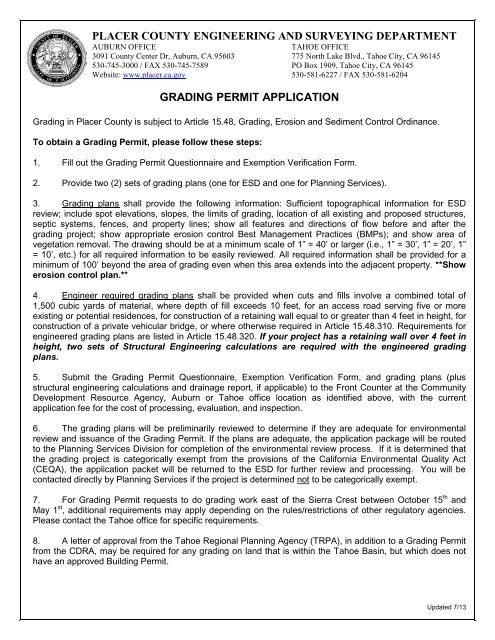 Grading Permit Application - Placer County Government