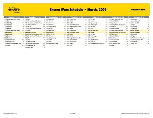 Encore Wam - March, 2009 Schedule - Starz
