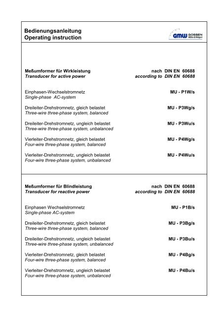 Bedienungsanleitung Operating instruction