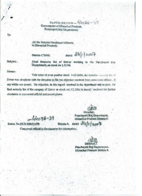 Seniority List of Driver