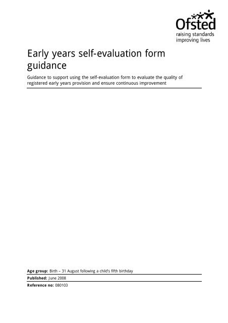 Early years self-evaluation form guidance - Children's Centres