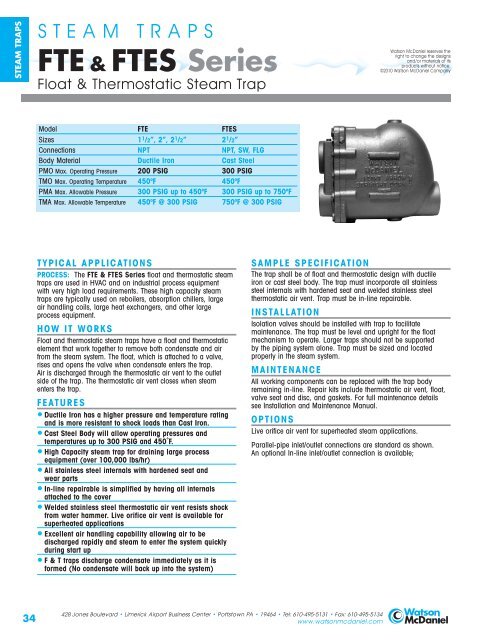 Float & Thermostatic Steam Trap FTE & FTES Series - Temp-Press Inc