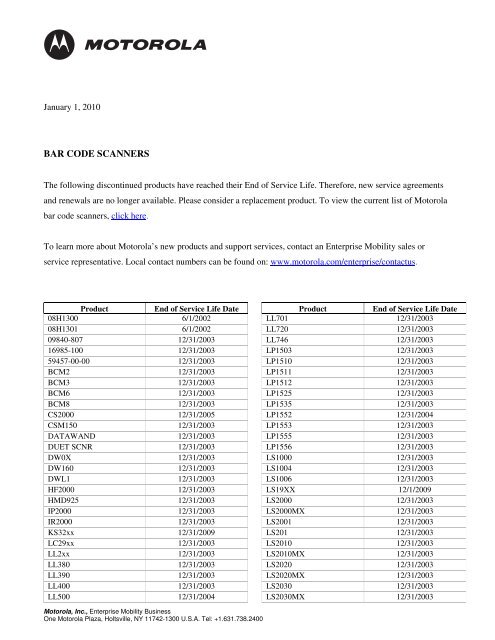 BAR CODE SCANNERS - Motorola Solutions
