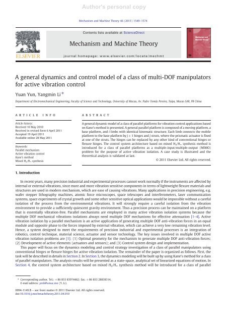 A general dynamics and control model of a class of multi-DOF ...