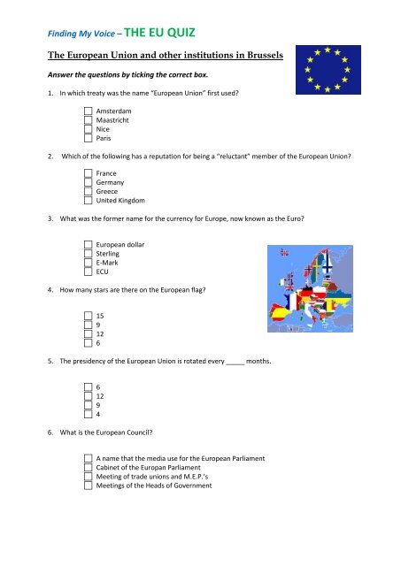 Finding My Voice â THE EU QUIZ The European Union and other ...
