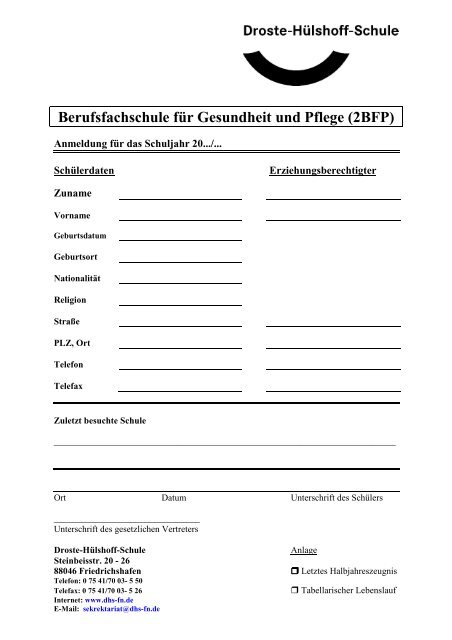 Anmeldeformular in pdf-Format - Droste-HÃ¼lshoff-Schule