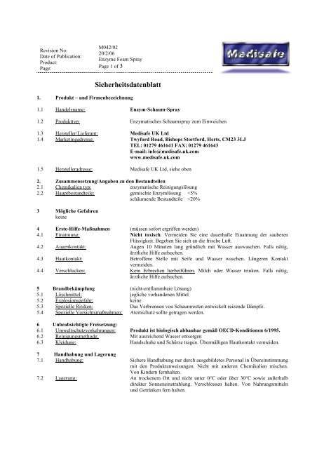 EnzymeFoamSpray-MSDS-Feb ... - Medisafe Gmbh