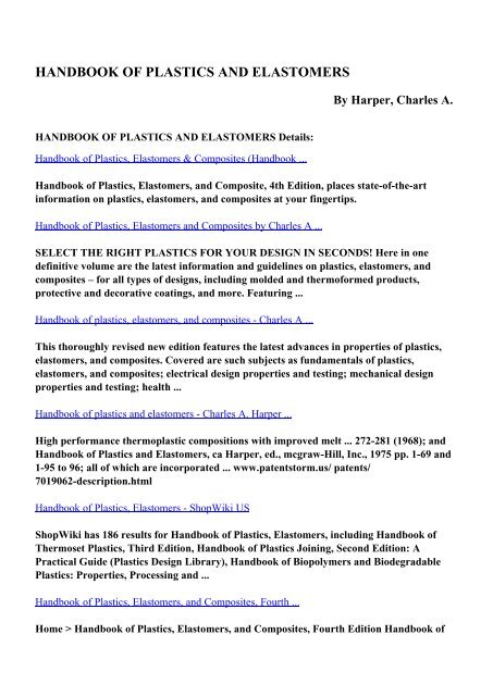 Download HANDBOOK OF PLASTICS AND ELASTOMERS pdf ...