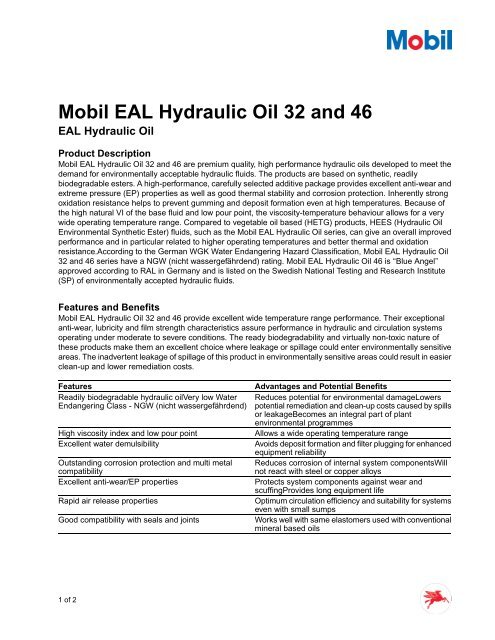 Mobil EAL Hydraulic Oil 32 and 46 - Lindberg & Lund AS