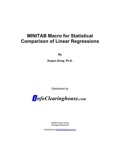 MINITAB Macro for Statistical Comparison of Linear Regressions