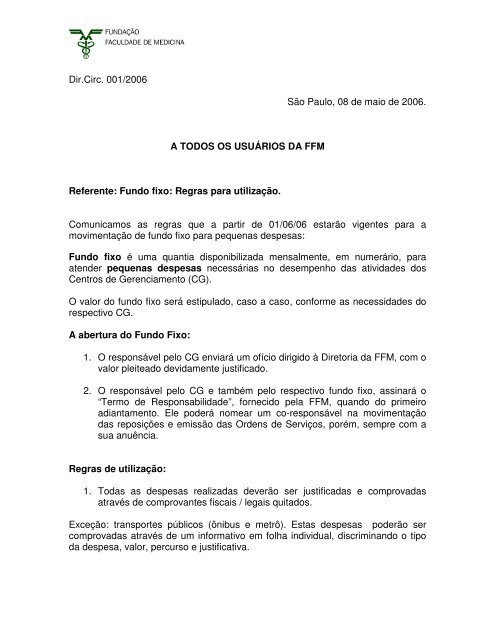 Fundo fixo: Regras para utilizaÃ§Ã£o. - FFM - FundaÃ§Ã£o Faculdade de ...