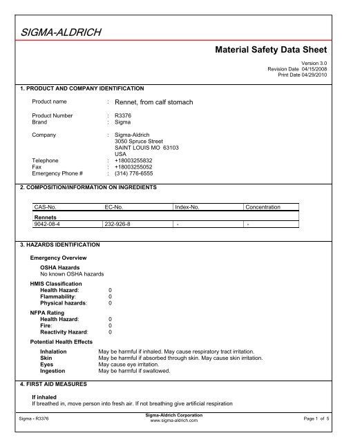MSDS PDF/QR/Rennet, from calf stomach.pdf