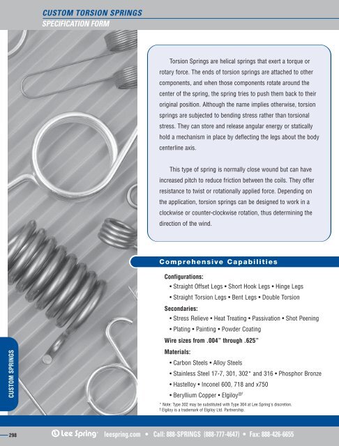 Torsion Spring Specification Form - Lee Spring Ltd