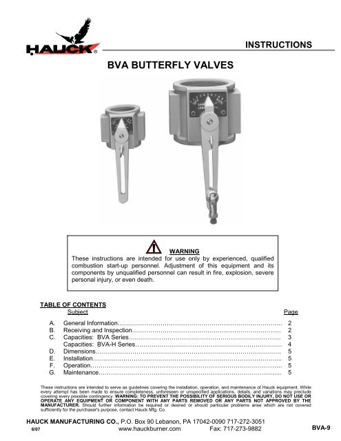 BVA BUTTERFLY VALVES - Hauck Manufacturing
