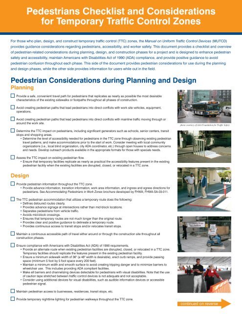 Pedestrians Checklist and Considerations for Temporary Traffic ...