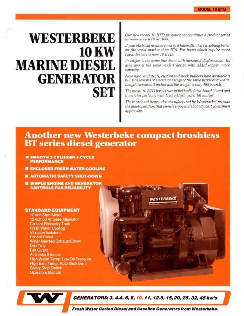 WESTERBEKE MARINE DIESEL GENERATOR SET