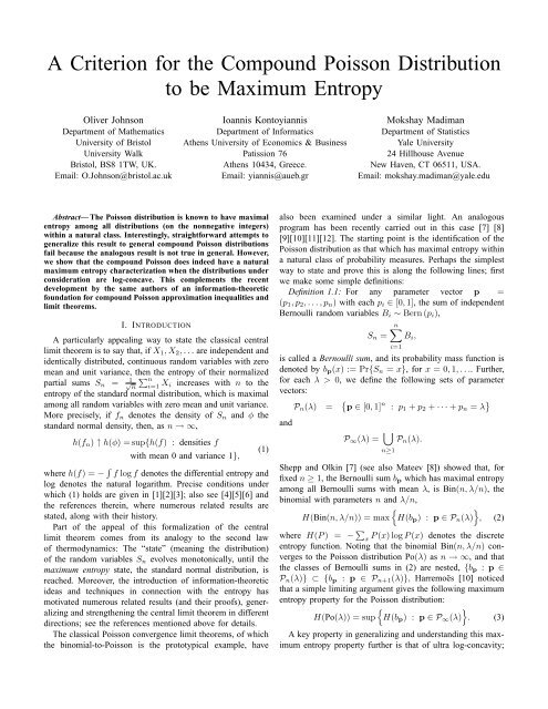 A Criterion for the Compound Poisson Distribution to be Maximum ...