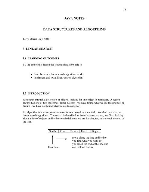 java notes data structures and algorithms 3 linear search - tmarris.com